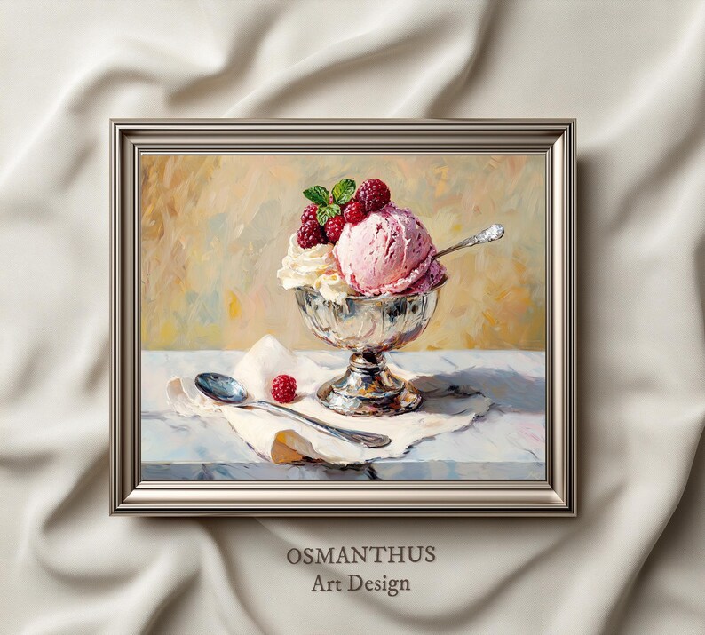 Ice Cream Sundae Painting - Printable Dessert Wall Art, Summer Kitchen ...