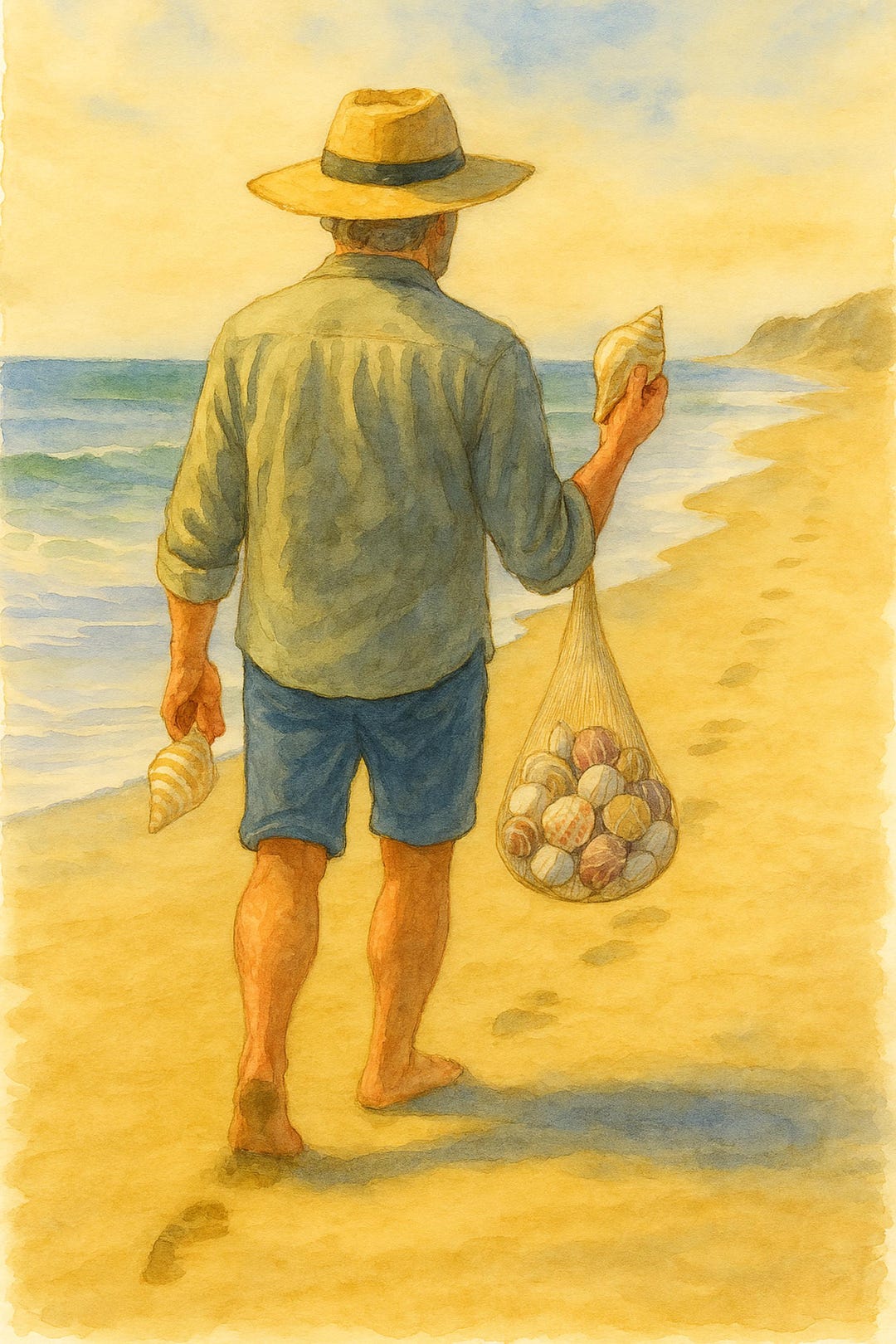 Beachcomber With Conch Shell – Original Watercolor Artwork - Etsy