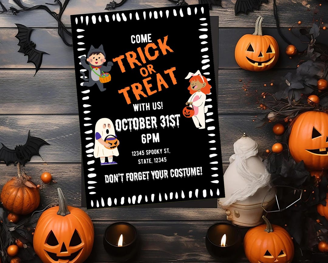 Trick or Treat Halloween Party Invitation: Editable E-vite (digital ...