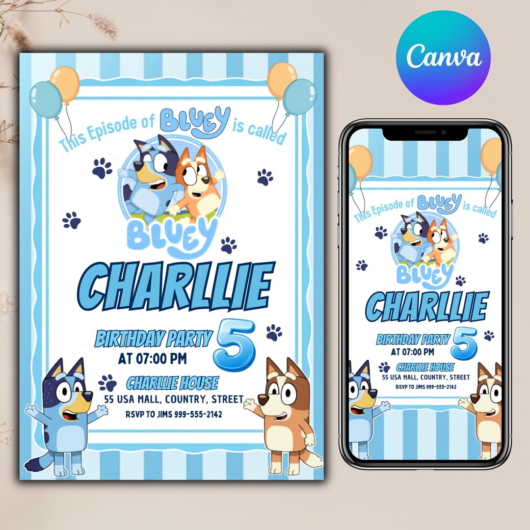 Bluey Birthday Invitation, Bluey Bingo Birthday Party, Boy Bday Invite ...
