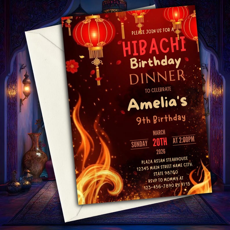 Editable Hibachi Dinner Birthday Invitation, Hibachi Party Invite ...