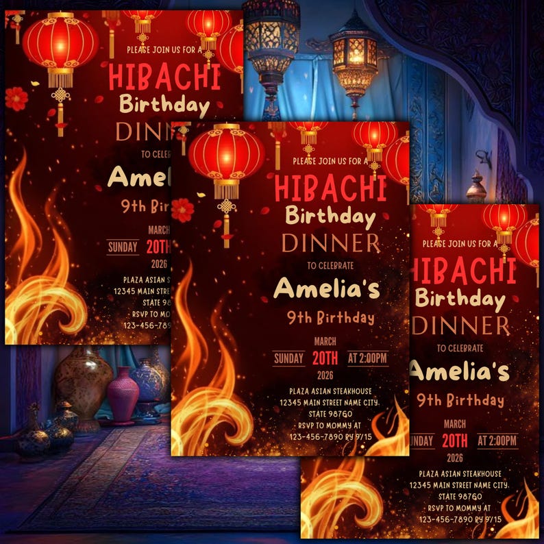 Editable Hibachi Dinner Birthday Invitation, Hibachi Party Invite ...