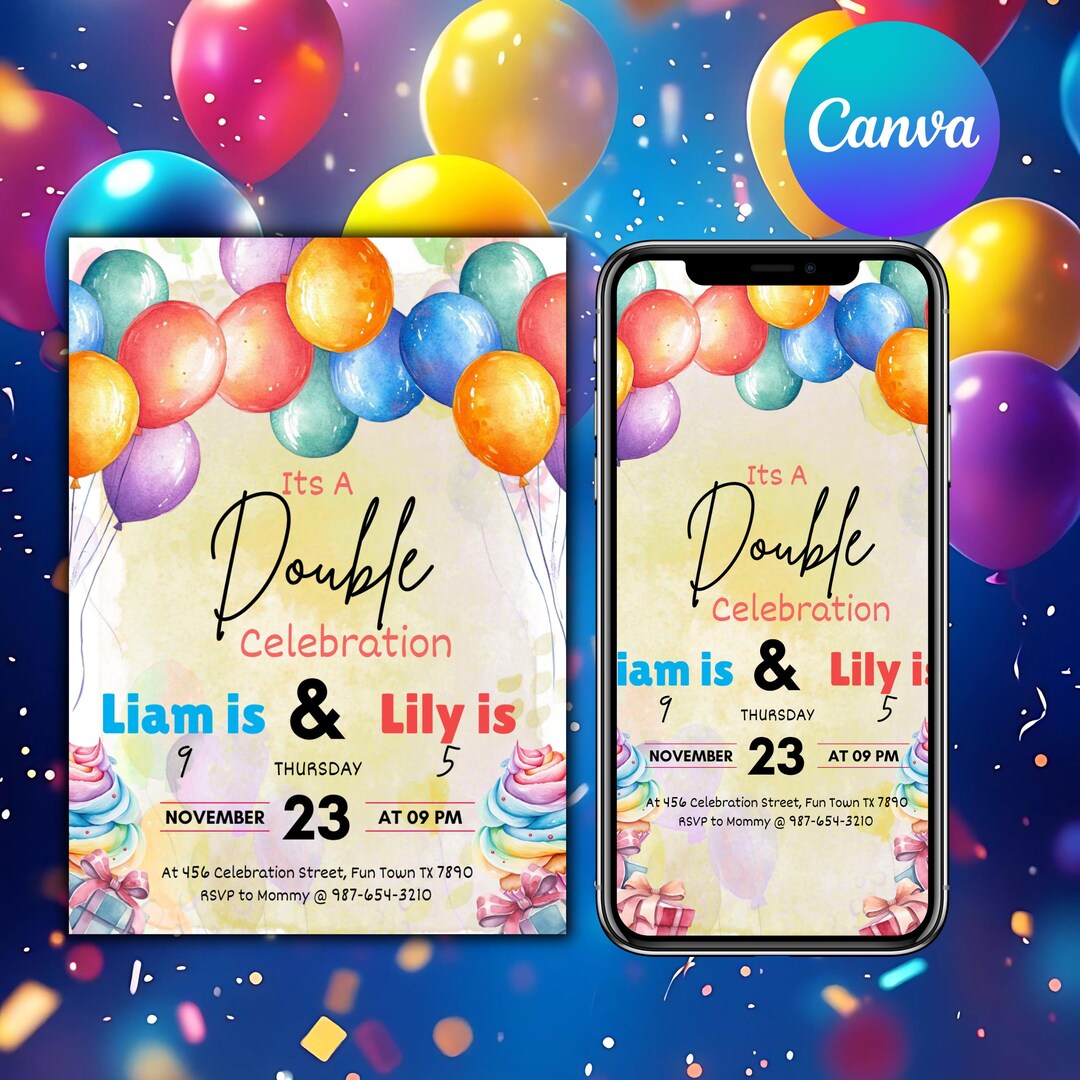 Joint Birthday Invitation, Sibling Double Party Invite, Boy & Girl ...