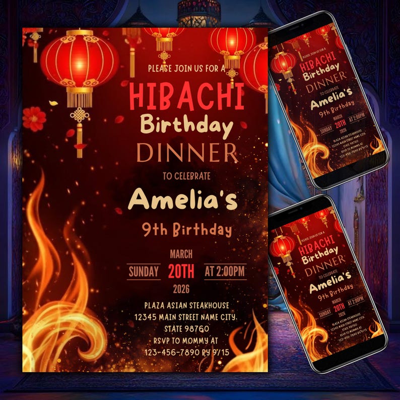Editable Hibachi Dinner Birthday Invitation, Hibachi Party Invite ...
