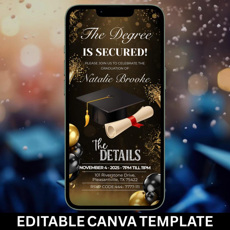 Black and Gold Luxury Graduation Digital Invitation, Graduation Party ...