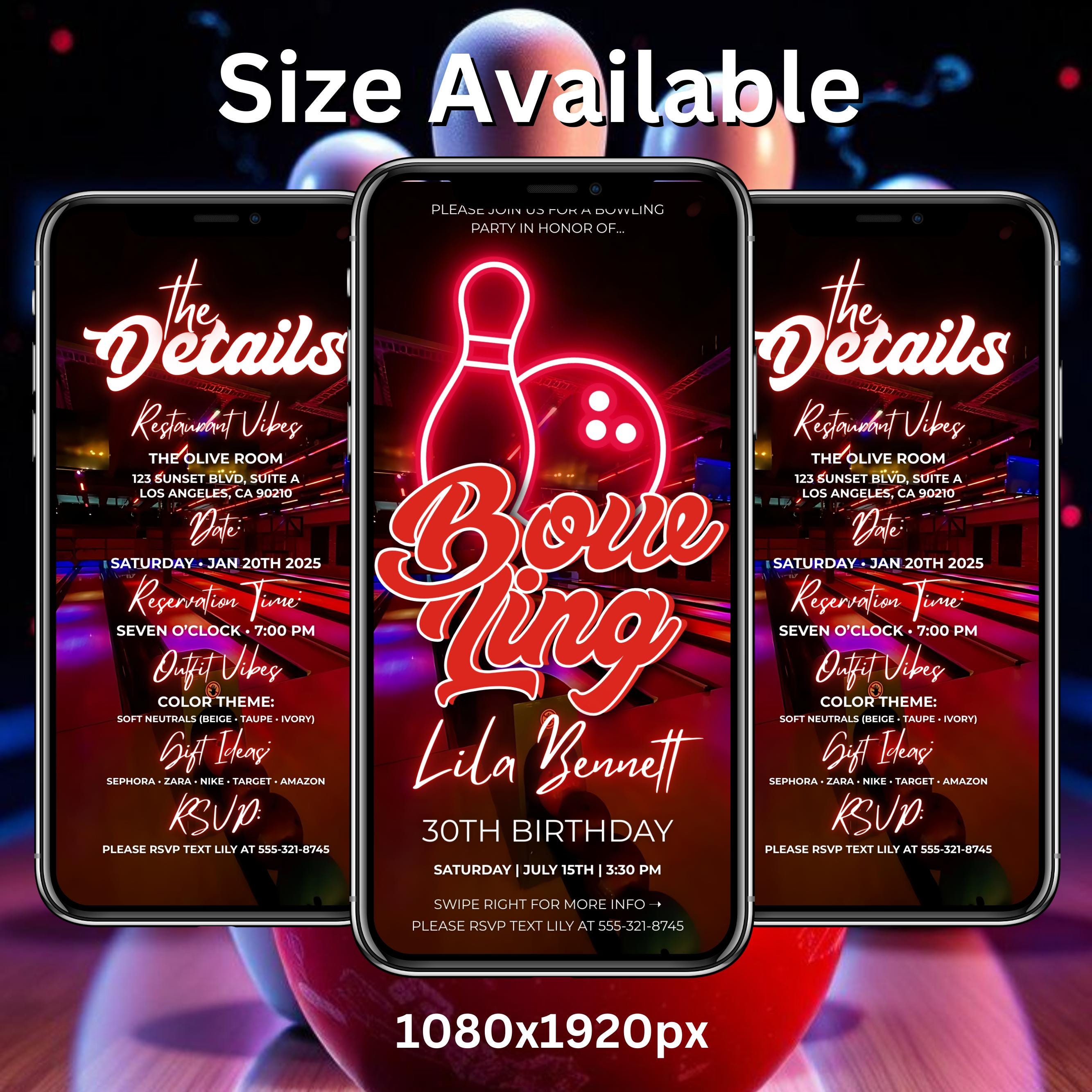 Bowling Party Invitation, Digital Bowling Birthday Invite for Kids or ...