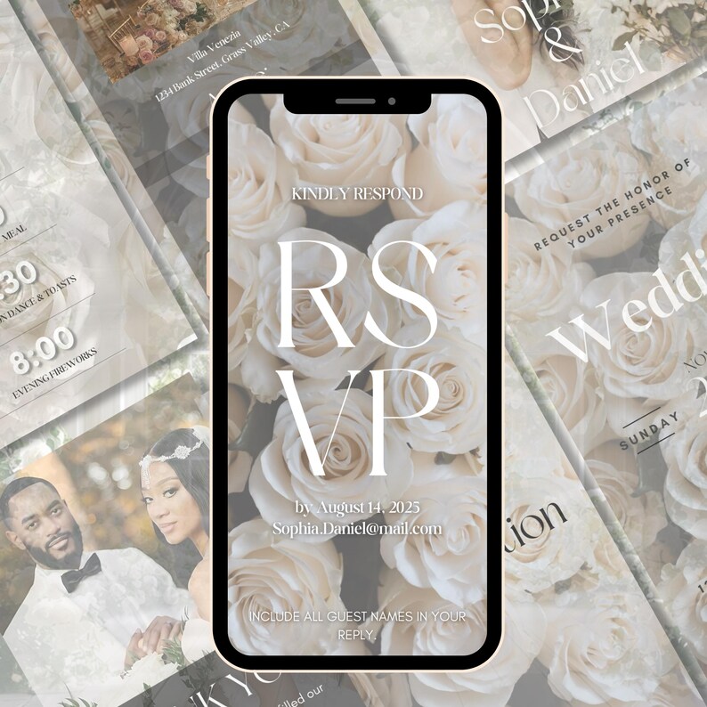 Animated Wedding Invitation Video, Elegant White Rose Digital Invite ...