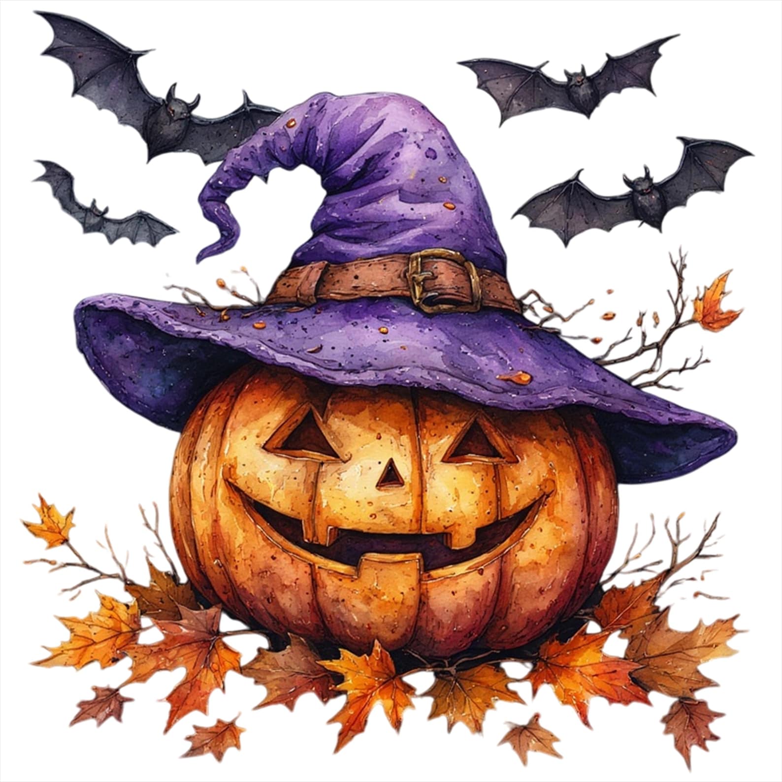 Halloween Pumpkin Watercolor Clipart, Jack O Lantern PNG (digital ...