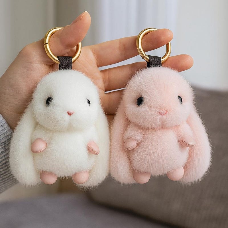 Fluffy Bunny Keychain - Etsy