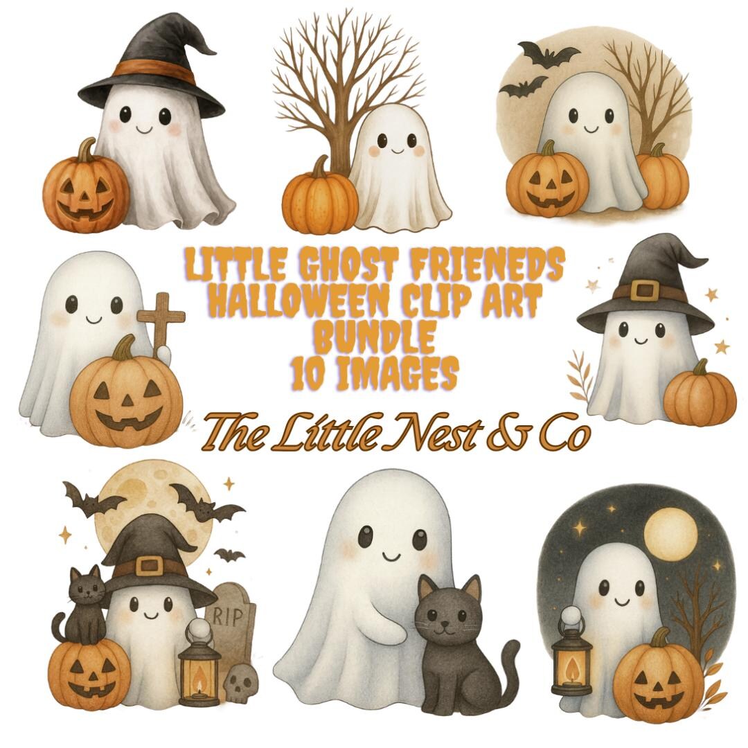 10 Cute Ghost Clipart Bundle, Cute Ghost Decorations,halloween,digital ...