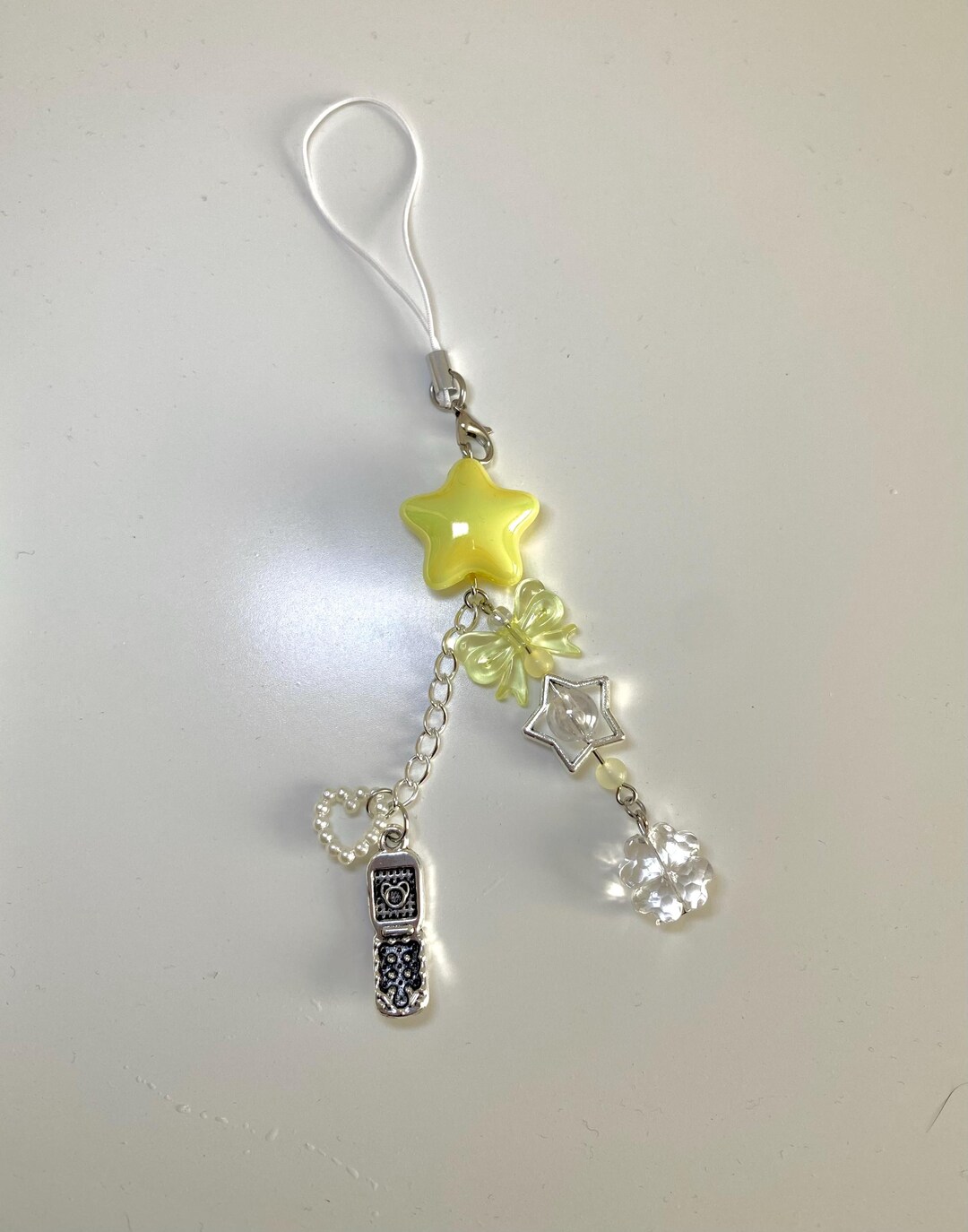 Yellow Star Charm Phone Strap: Beaded Keychain Accessory - Etsy