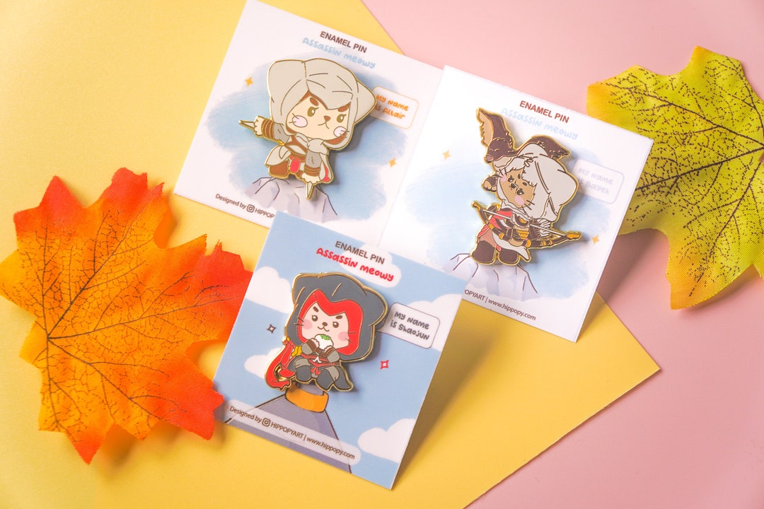 Cute Assassin Cat Enamel Pin for Decoration - Altair, Shaojun and Bayek ...
