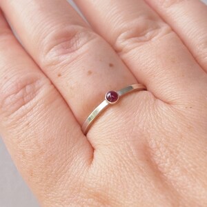 Ruby Ring - Silver Ruby Ring - Stacking Ring - Birthstone Ring - 3mm Cabochon Ring - July ...