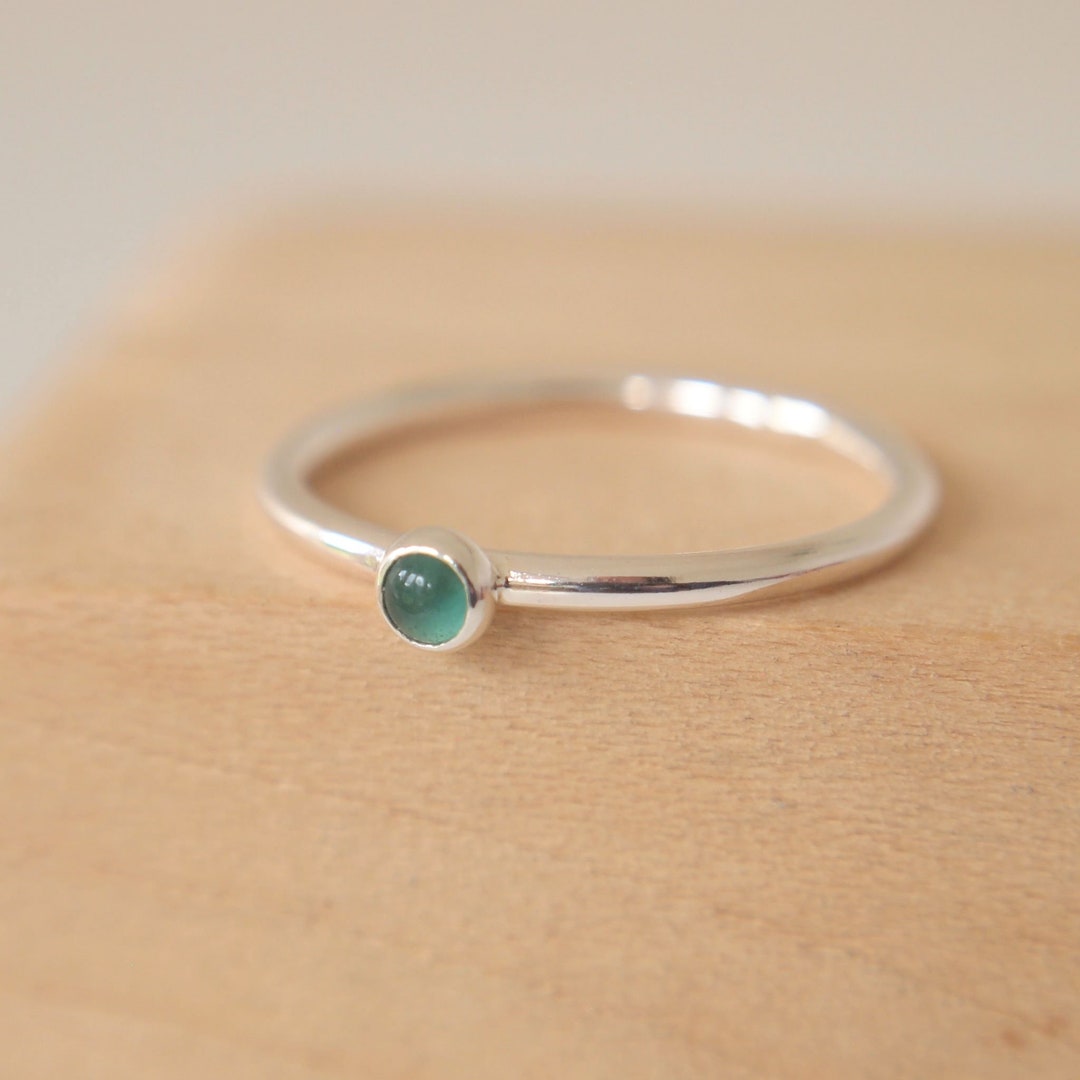 May Birthstone Ring - Green Agate and Sterling Silver Gemstone Ring ...
