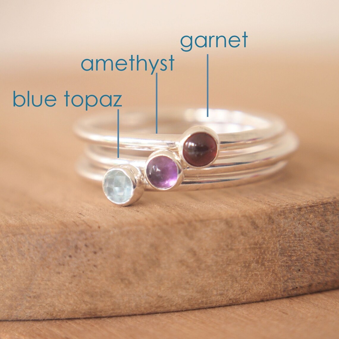 Birthstone Stackers Sterling Silver Stacking Rings with | Etsy