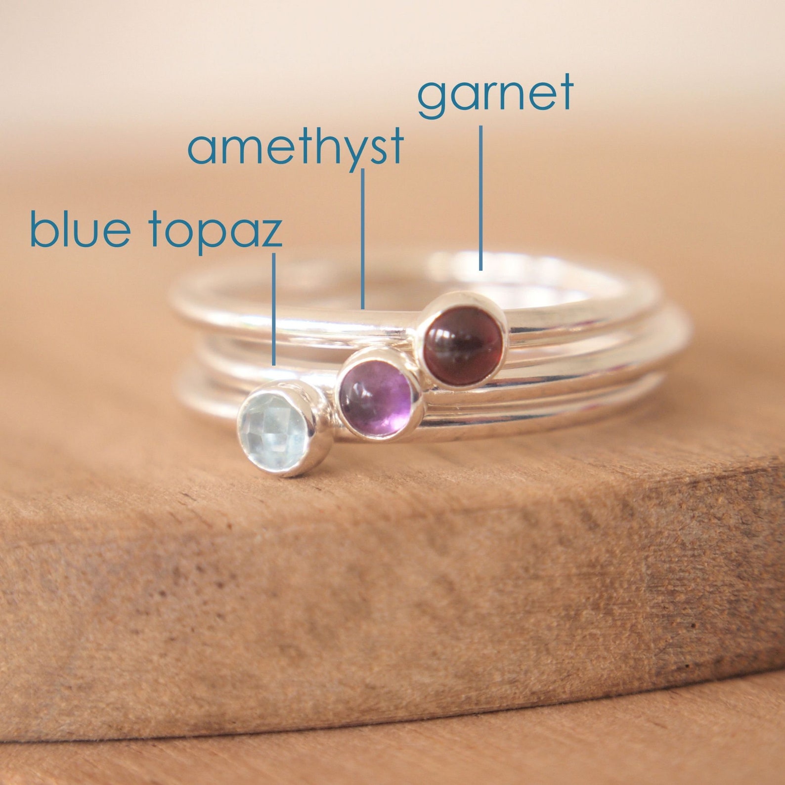 Birthstone Stackers Sterling Silver Stacking Rings with | Etsy