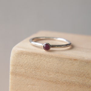 Ruby Ring - Silver Ruby Ring - Stacking Ring - Birthstone Ring - 3mm Cabochon Ring - July ...