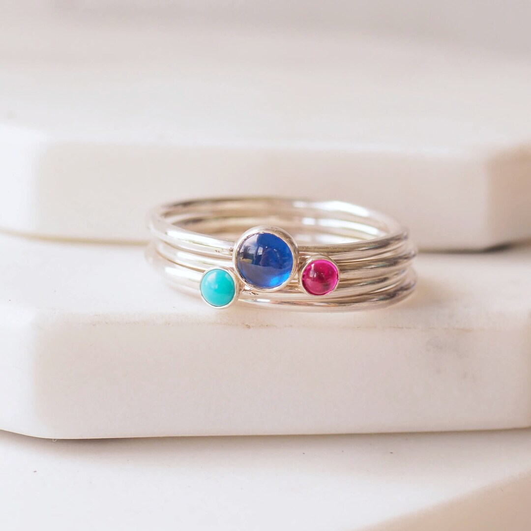Sterling Silver Mother's Ring Set: Custom Birthstone Stacking Rings - Etsy