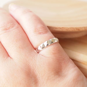Textured Silver Ring , Wide Band Geometric Ring With Raised Pattern - Etsy