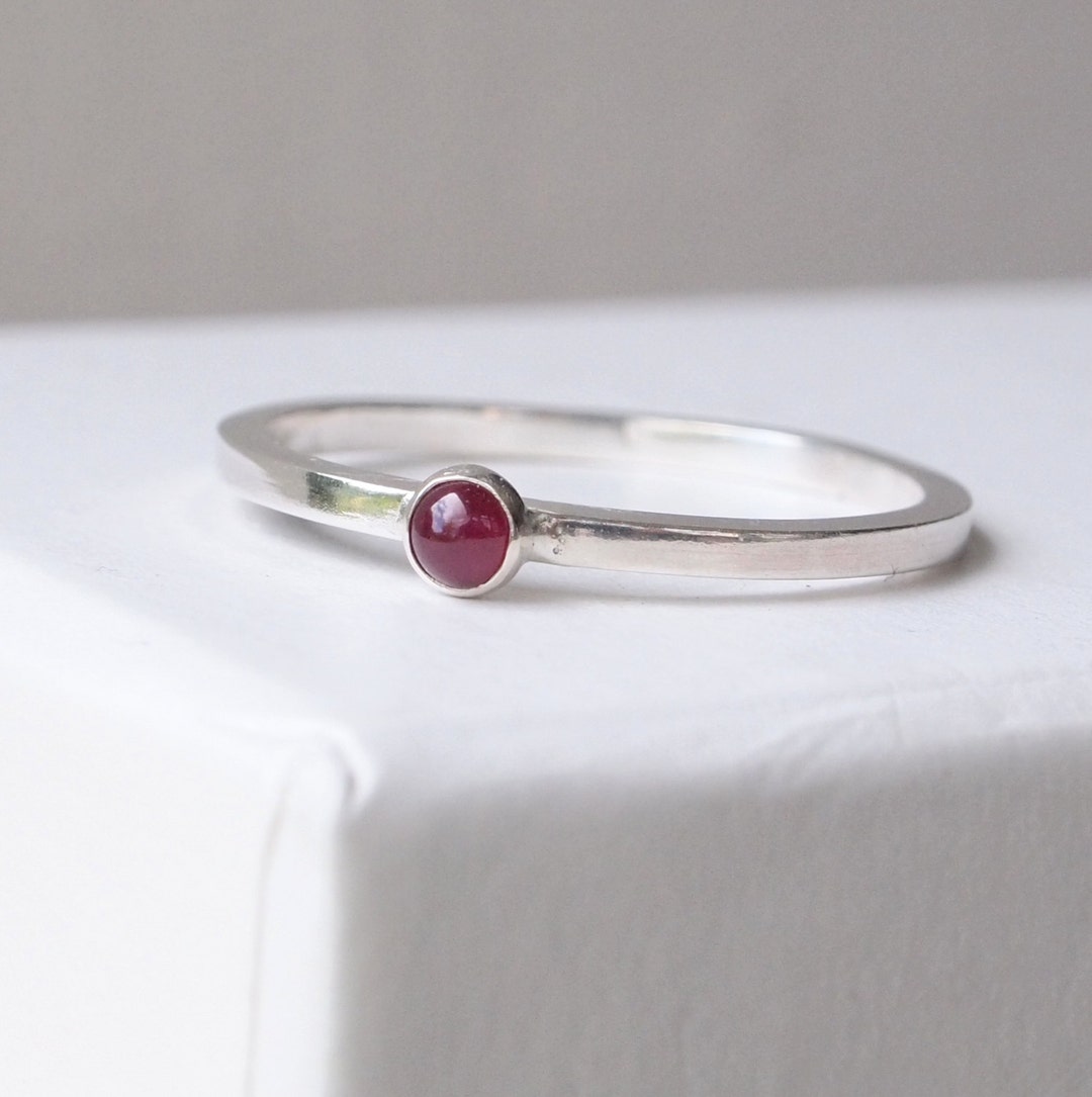 Ruby Ring - Silver Ruby Ring - Stacking Ring - Birthstone Ring - 3mm ...