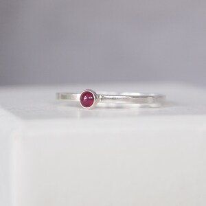 Ruby Ring - Silver Ruby Ring - Stacking Ring - Birthstone Ring - 3mm Cabochon Ring - July ...