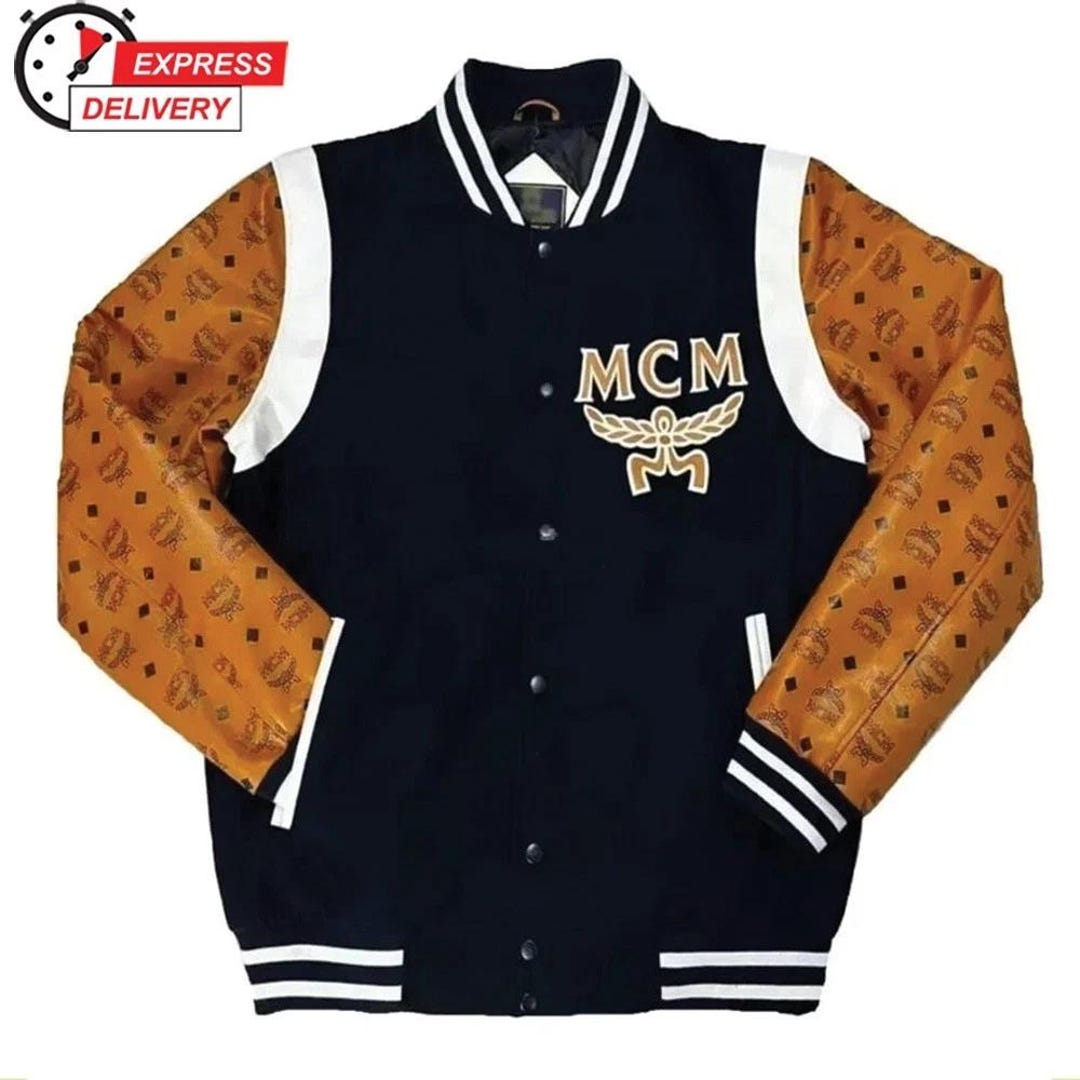 MCM Monogram Real Leather Jacket Tan & Black Streetwear Luxury ...