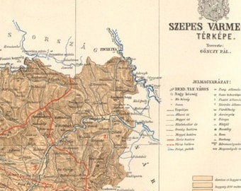 1897 UNG COUNTY Antique Dated Map Austro-Hungarian Empire Home & Living ...