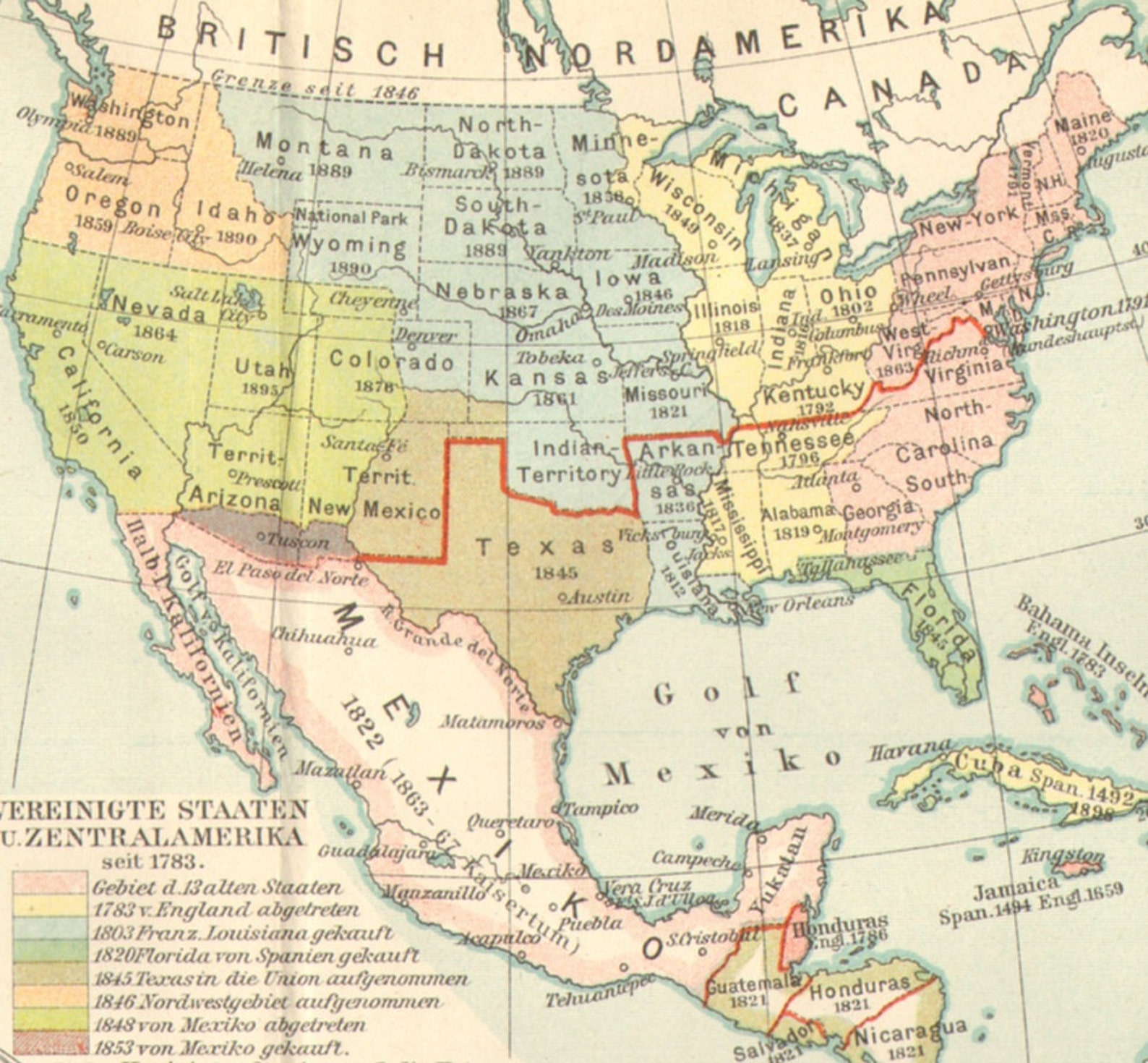 1905 Original Antique Map Showing the History and Colonization - Etsy