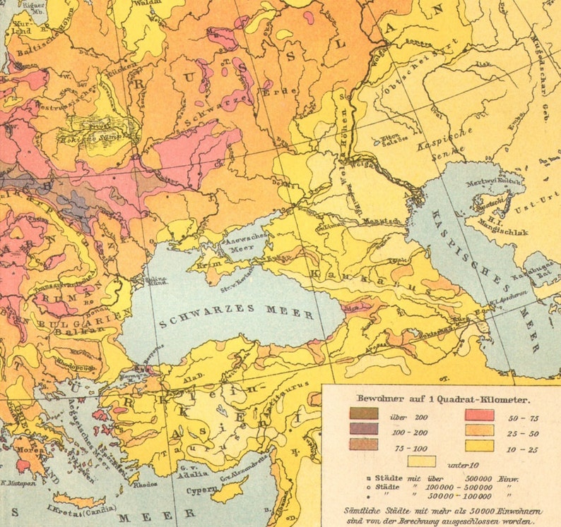 1901 Antique Dated POPULATION DENSITY Map of EUROPE - Etsy
