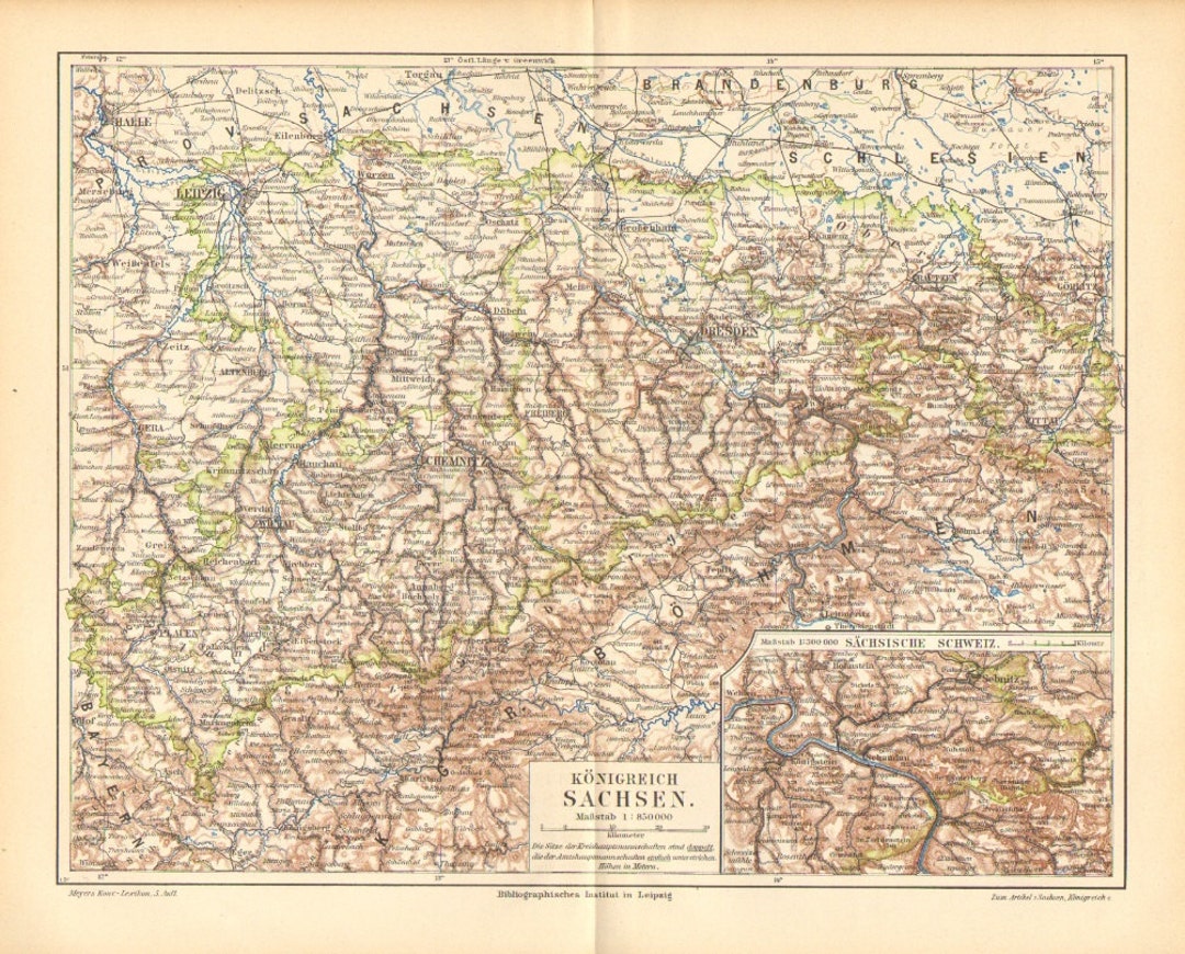 1897 Kingdom of Saxony Antique Dated Map - Etsy