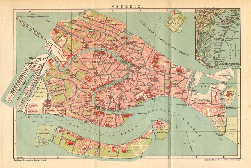 1887 Vintage Venetian Lagoon Map Globes & Maps Home & Living etna.com.pe
