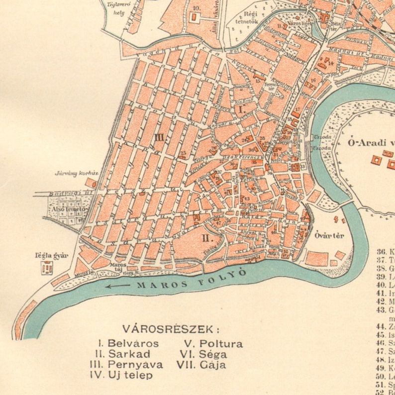 1893 Original Antique City Map of Arad | Etsy
