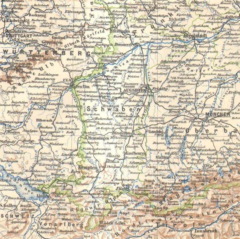 1898 Kingdom of Bavaria Antique Dated Map - Etsy