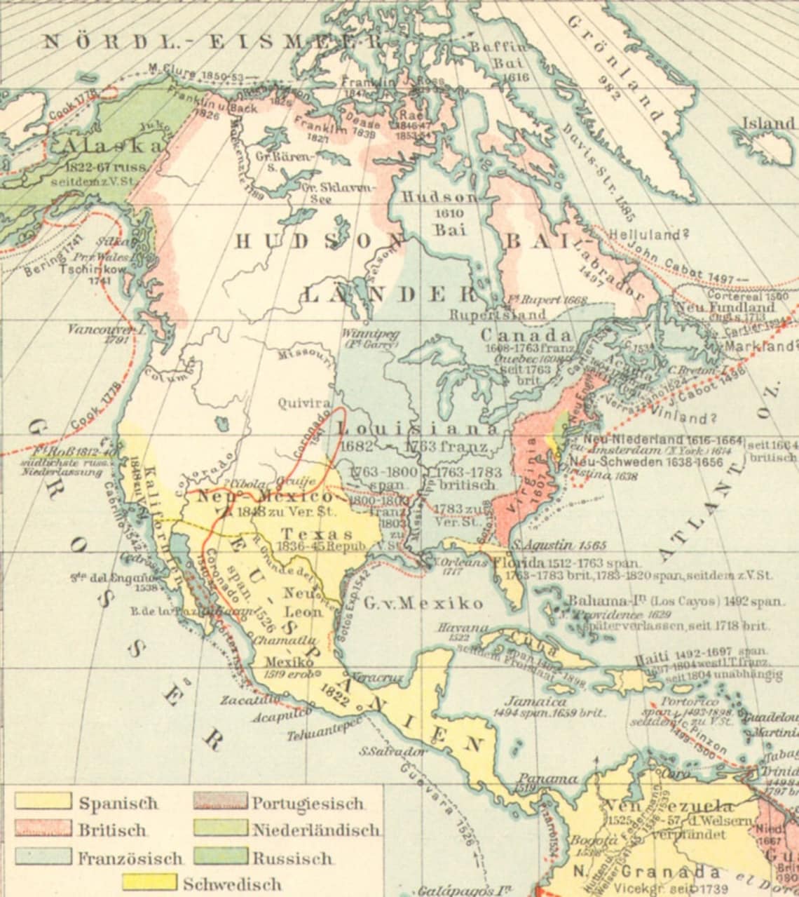 1905 Original Antique Map Showing the History and Colonization | Etsy