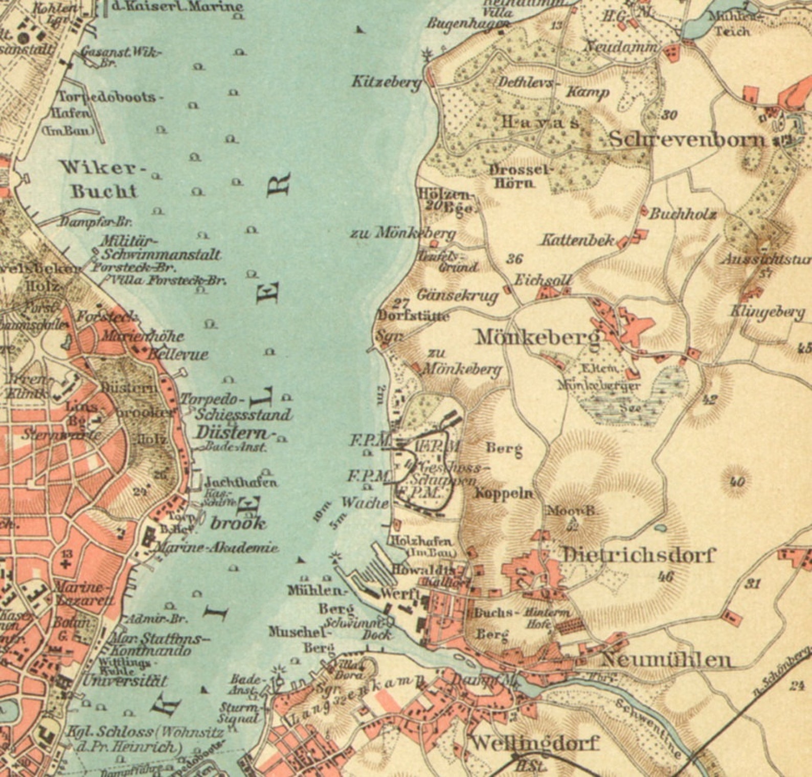 1904 Original Antique Dated Map of Kiel Port and Kiel Fjord | Etsy
