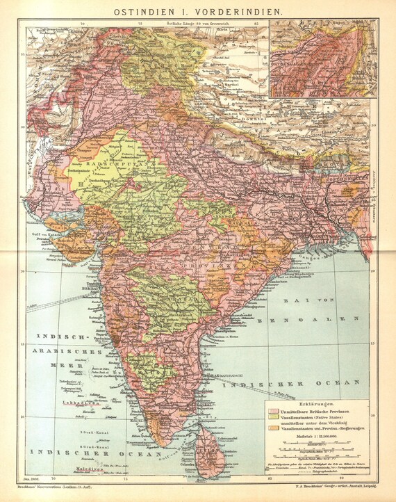 1906 BRITISH INDIA Antique Dated Map - Etsy