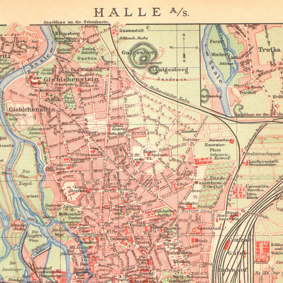 1906 HALLE Antique Dated City Map Halle an der Saale | Etsy