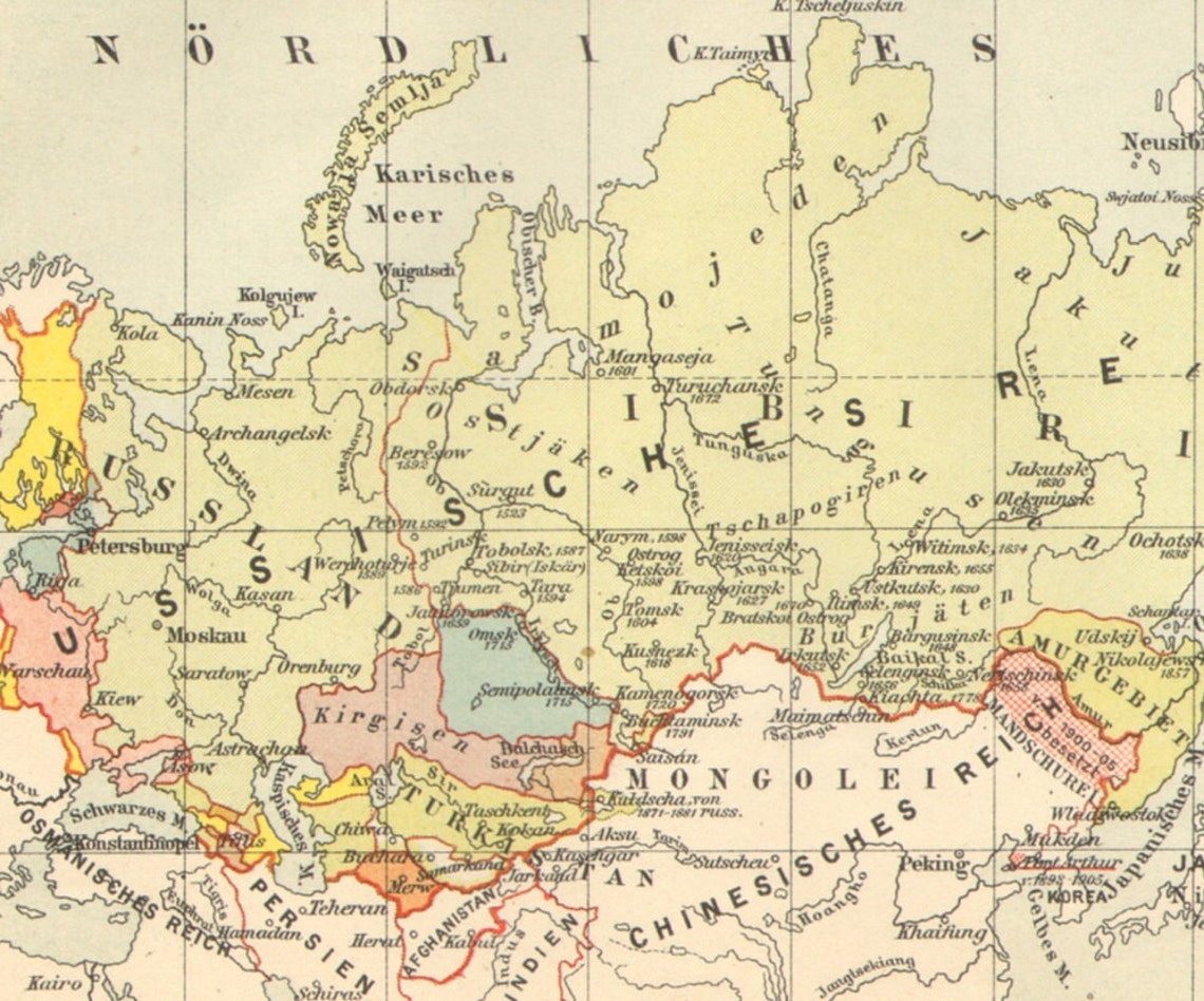 1905 Original Antique Historical Map of the Russian Empire - Etsy
