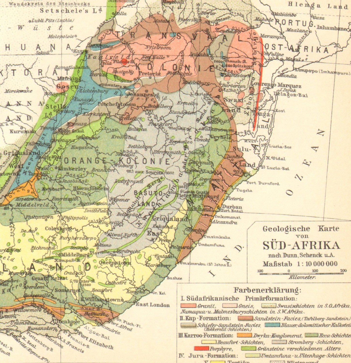 1905 Original Antique Geological Map of South Africa Showing | Etsy