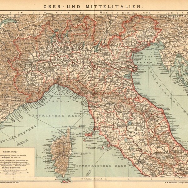 Antique Italy Map - Etsy