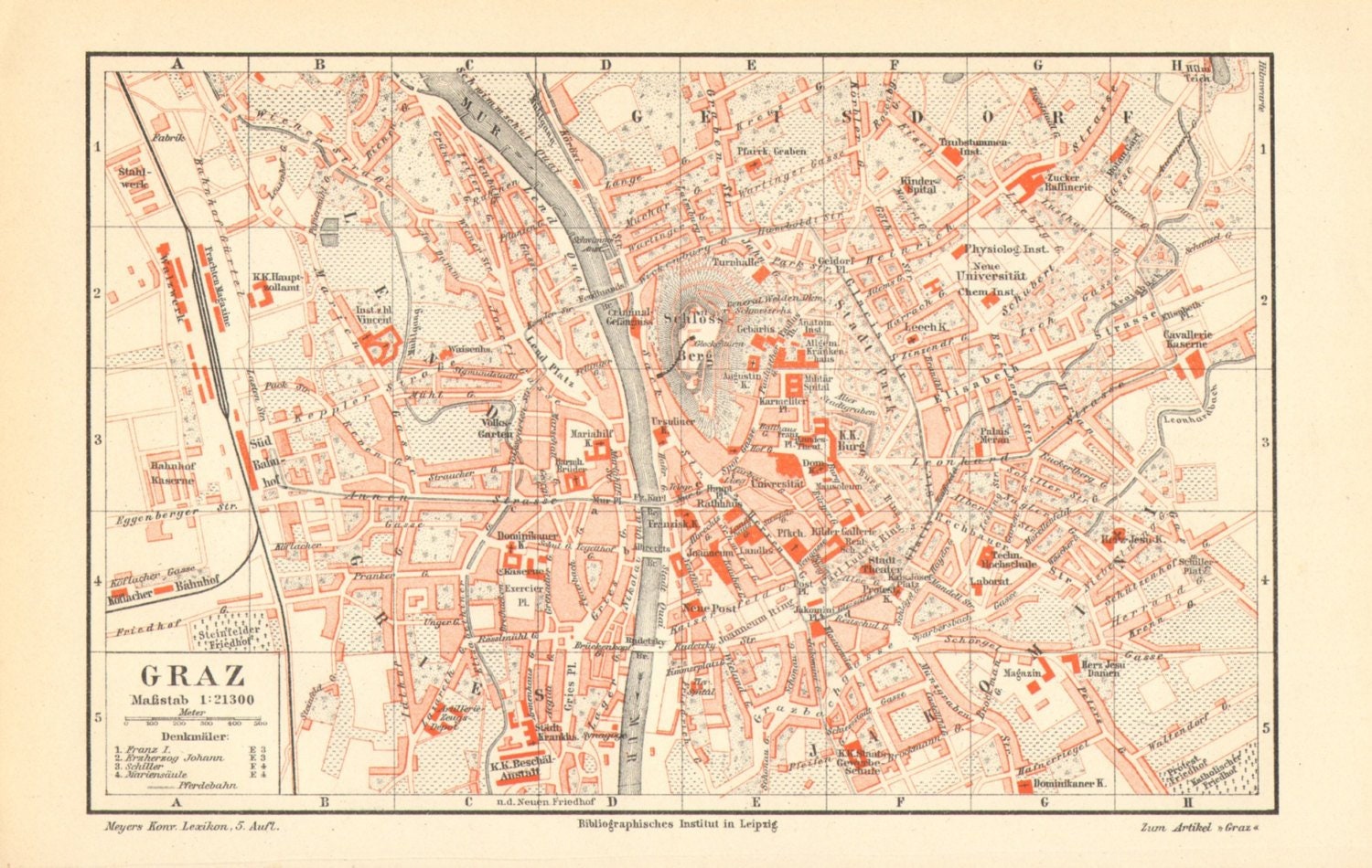 1895 GRAZ AUSTRIA Antique City Map 126 years old town map | Etsy