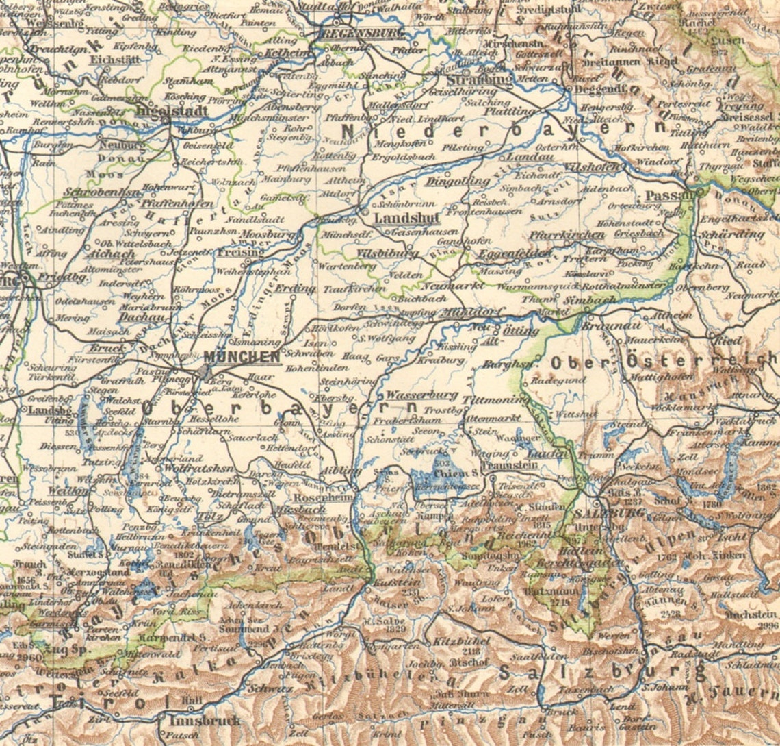 1898 Kingdom of Bavaria Antique Dated Map - Etsy