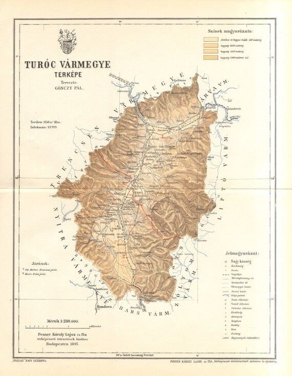 1897 UNG COUNTY Antique Dated Map Austro-Hungarian Empire Home & Living ...
