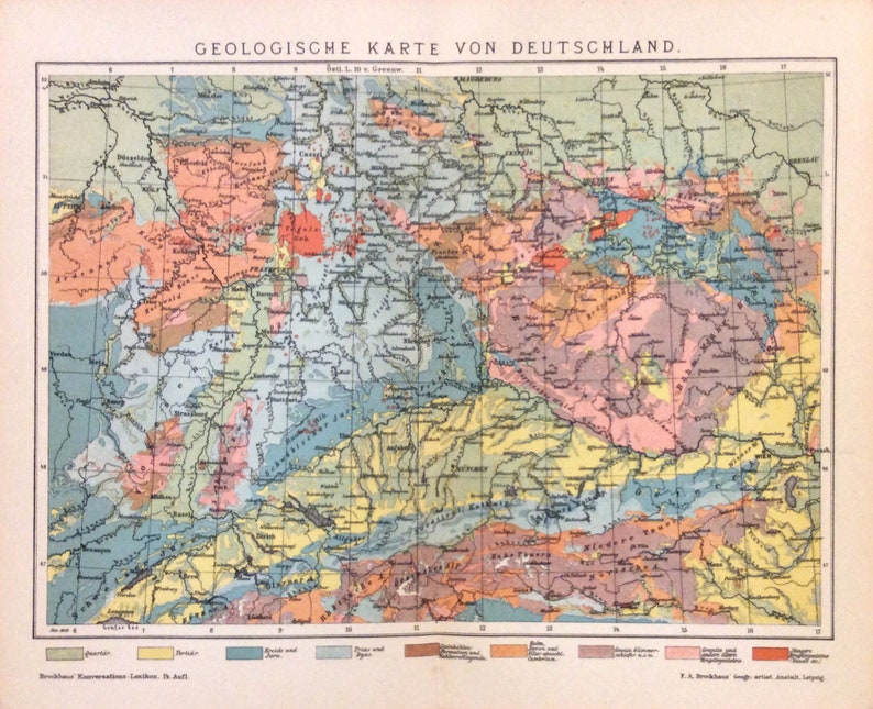 1905 Antique Dated Geological Map of Germany - Etsy
