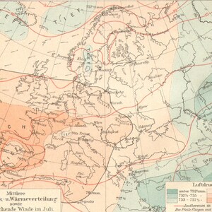1896 Antique CLIMATE MAP of EUROPE - Etsy