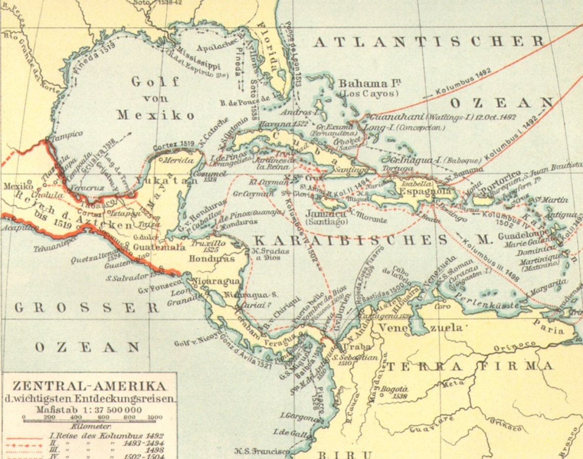 1905 Original Antique Map Showing the History and Colonization | Etsy