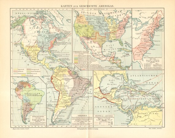 1905 Original Antique Map Showing the History and Colonization | Etsy