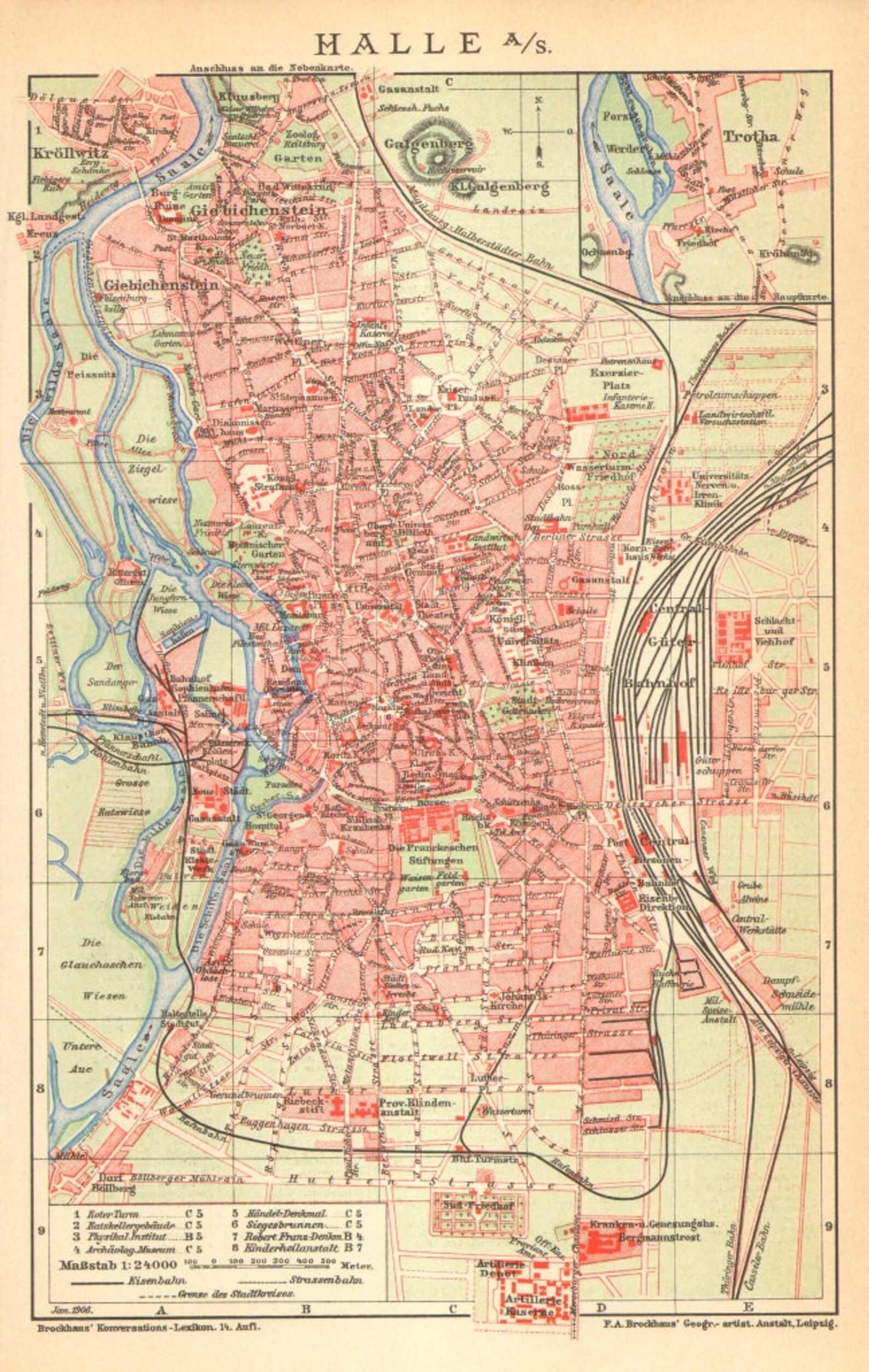 1906 HALLE Antique Dated City Map Halle an der Saale | Etsy