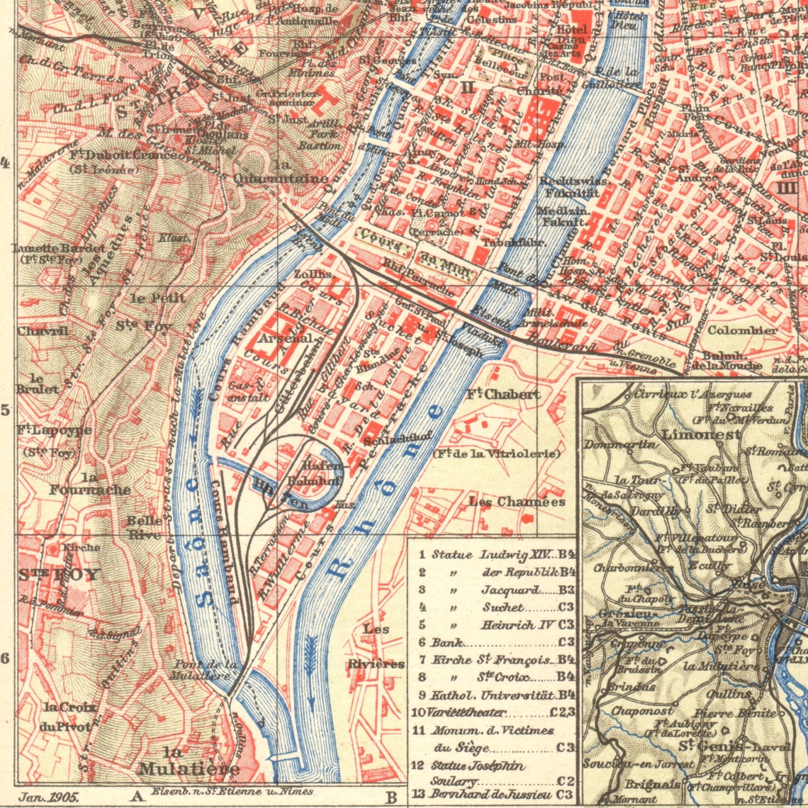 1905 LYON Antique Dated City Map LYONS FRANCE 116 years old | Etsy