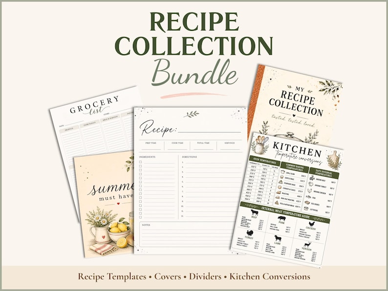 Recipe Binder Printable, Recipe & Cookbook Organizer, Food Journal ...